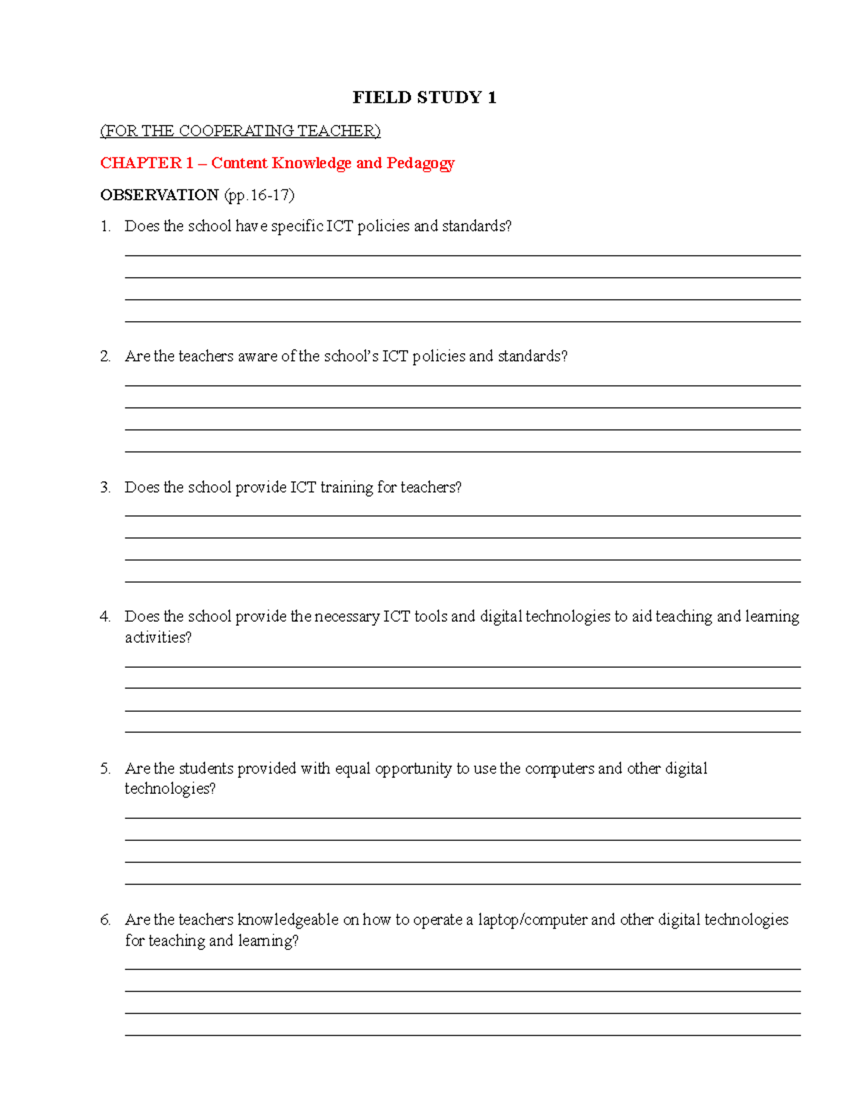 Field- Study-1-2-FOR-THE- Cooperating- Teacher - FIELD STUDY 1 (FOR THE ...