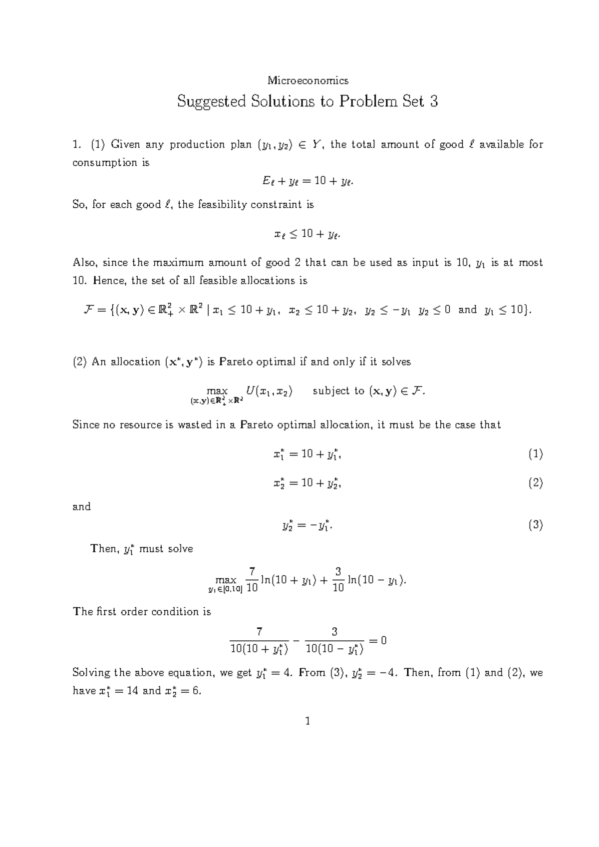 Microeconomics PSET 3 Suggested Solutions and Analysis - Studocu