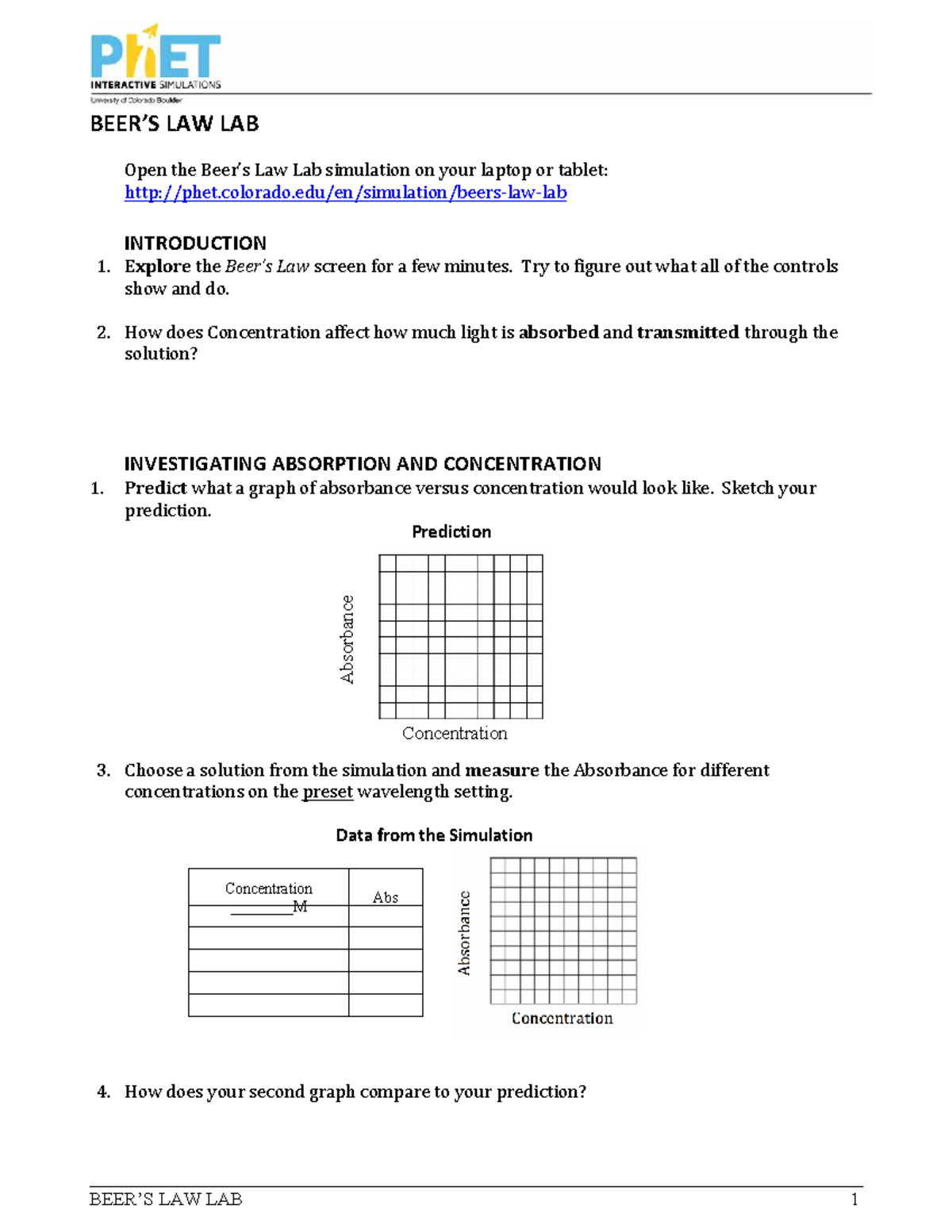 Beers Law Lab Guided Inquiry: Absorbance & Concentration Analysis - Studocu