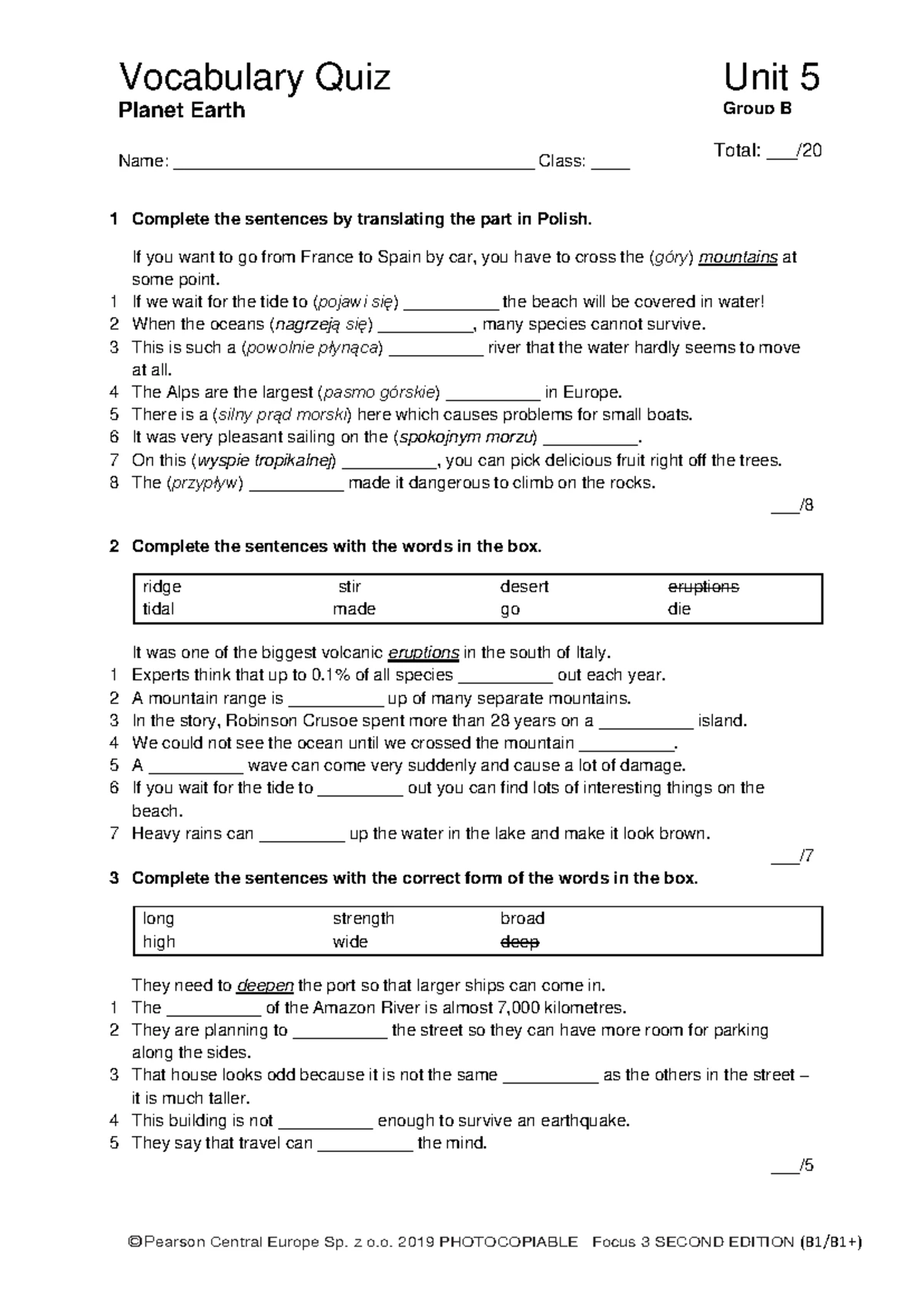Focus 3 2E Unit 5 Test Answer Key for Listening, Vocab & Writing - Studocu