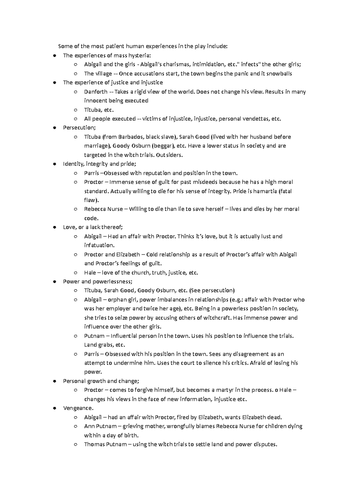 English Notes - The Crucible: Themes of Injustice and Power Dynamics ...