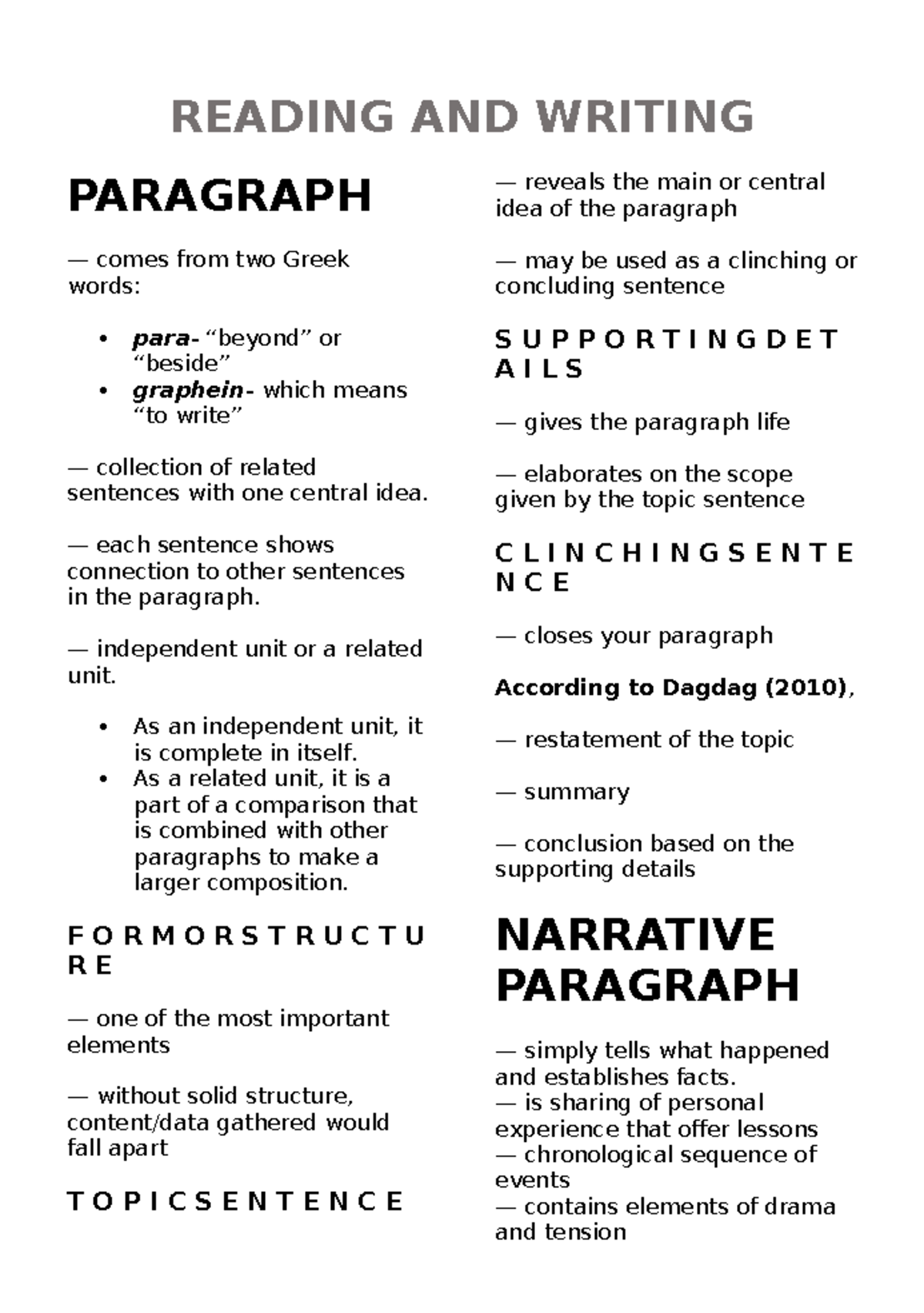 Reading and Writing Lesson 1: Understanding Paragraphs and Narration ...