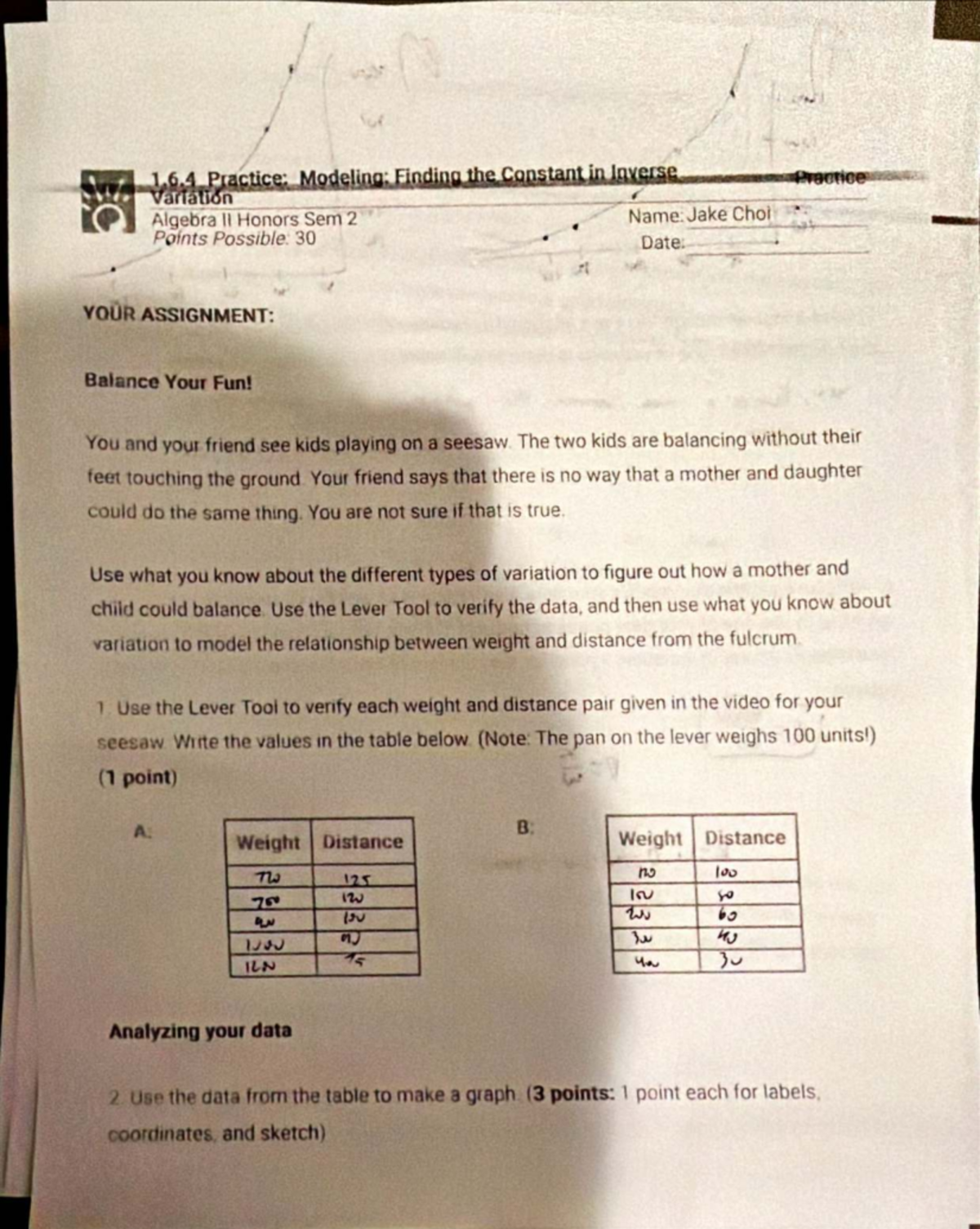 Algebra Honors Sem 2 Practice: Balancing Seesaw Problems - Studocu