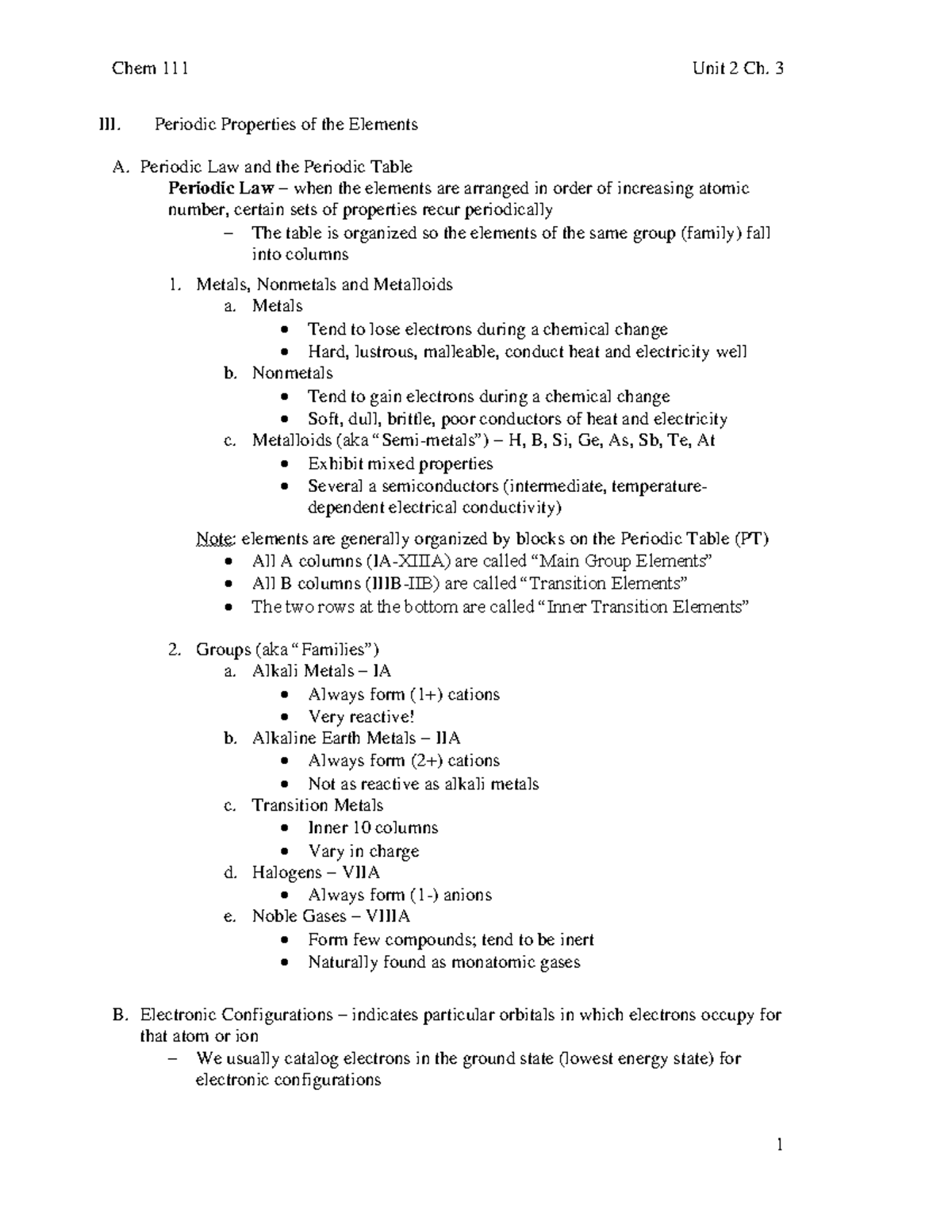 Chem 111: Unit 2 - Periodic Properties and Trends of Elements - Studocu