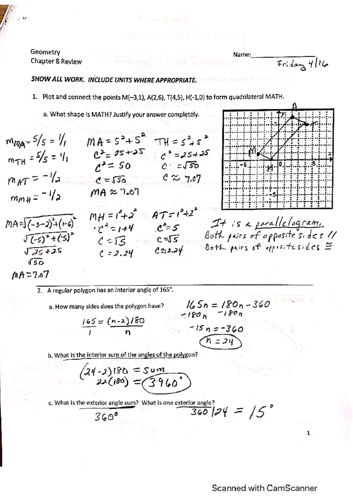 Geometry 101: Chapter 8 Review - Quadrilaterals & Polygons - Studocu
