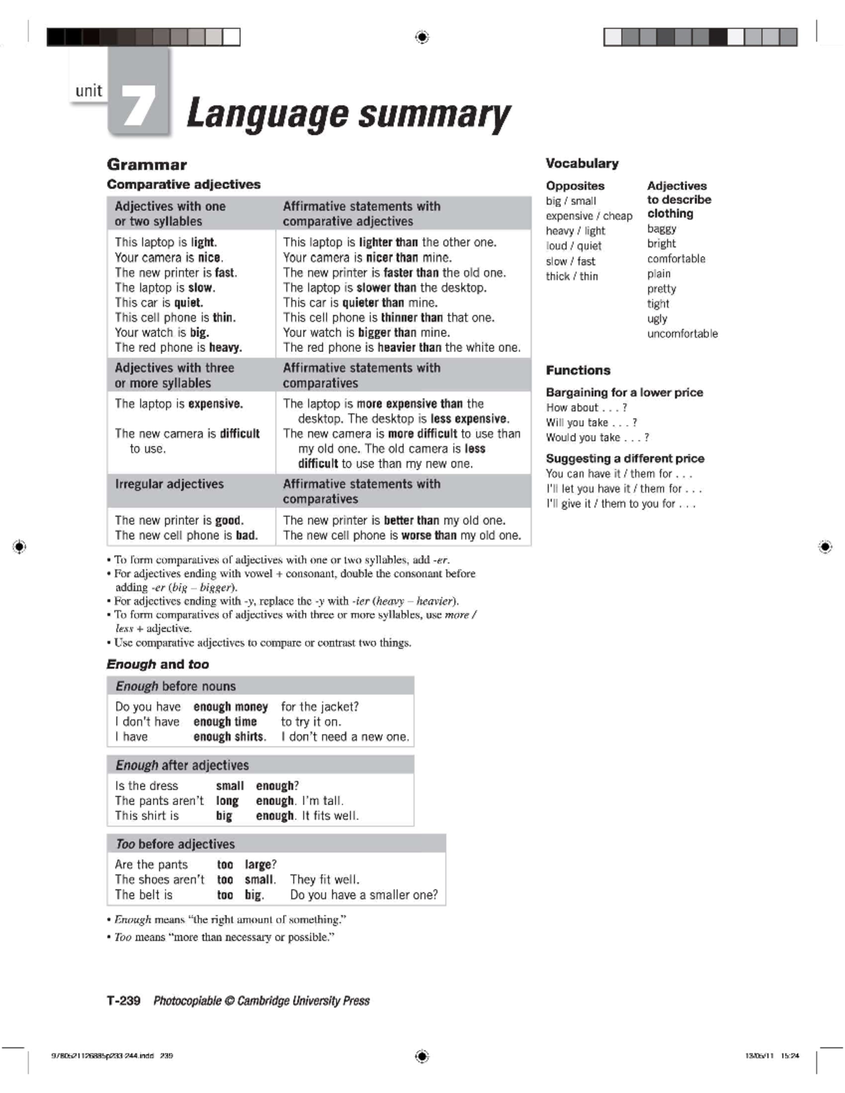 Grammar Summary for Units 7-12: Adjectives & Comparatives - Studocu