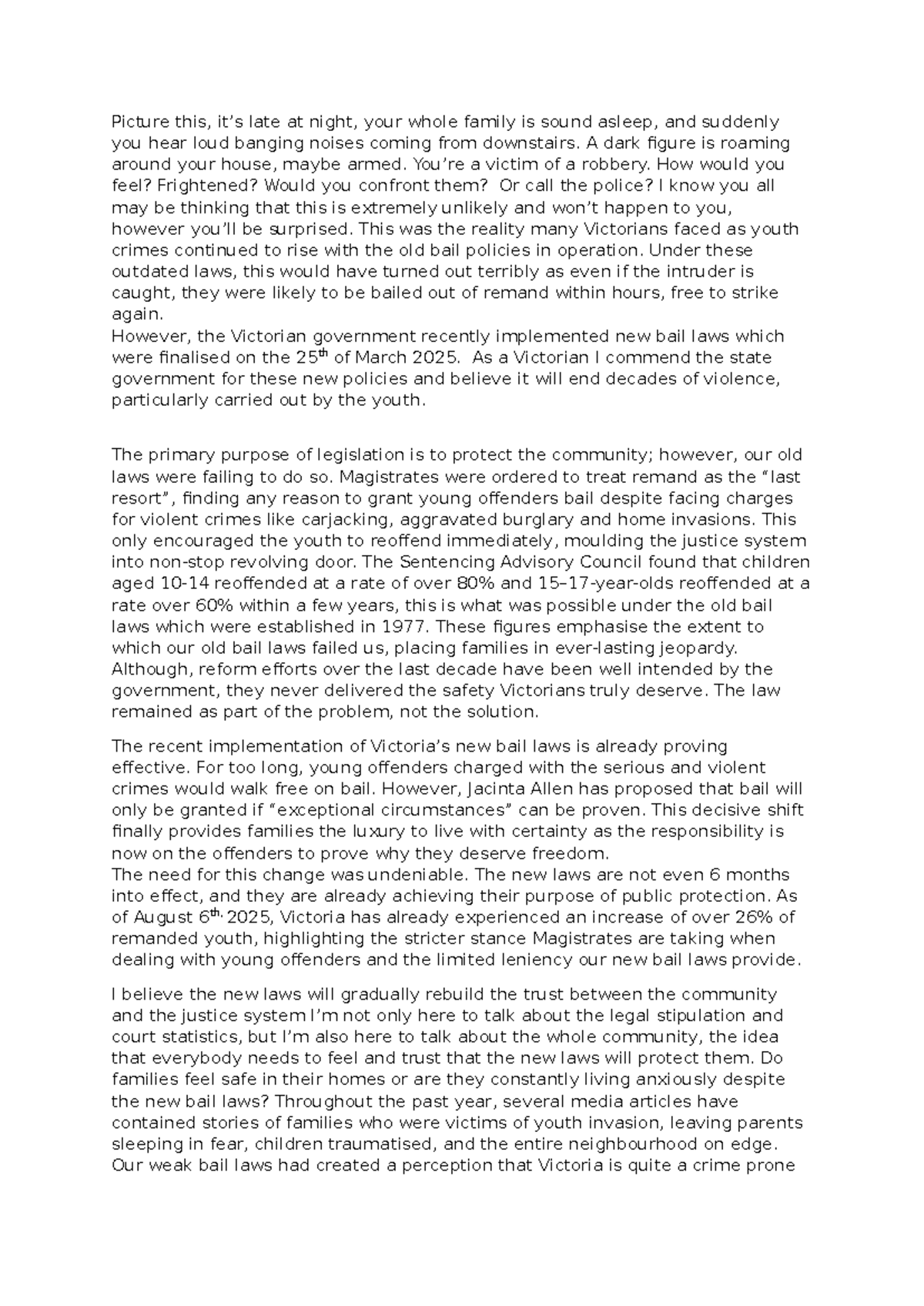 Victorian Bail Laws Reform: A Speech on Youth Crime and Safety - Studocu