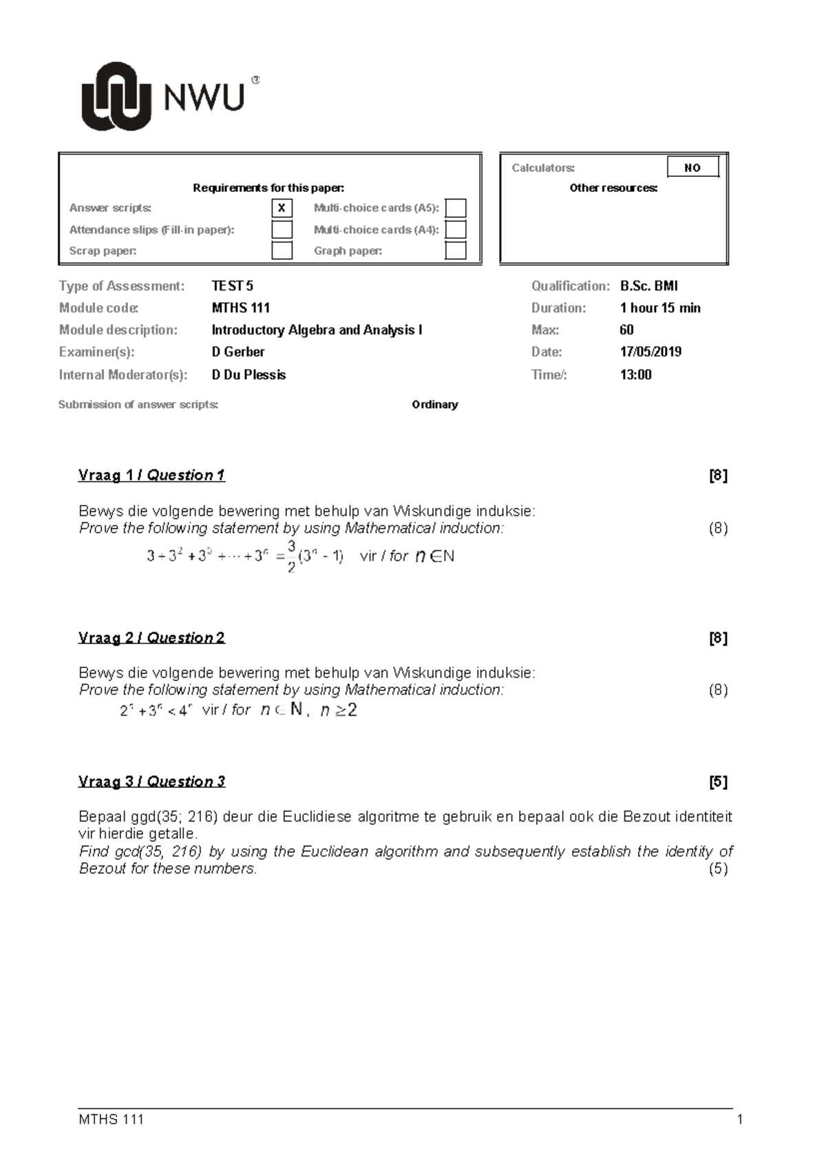 MTHS 111 TEST 5 2019: Chain Rule Applications & Solutions - Studocu