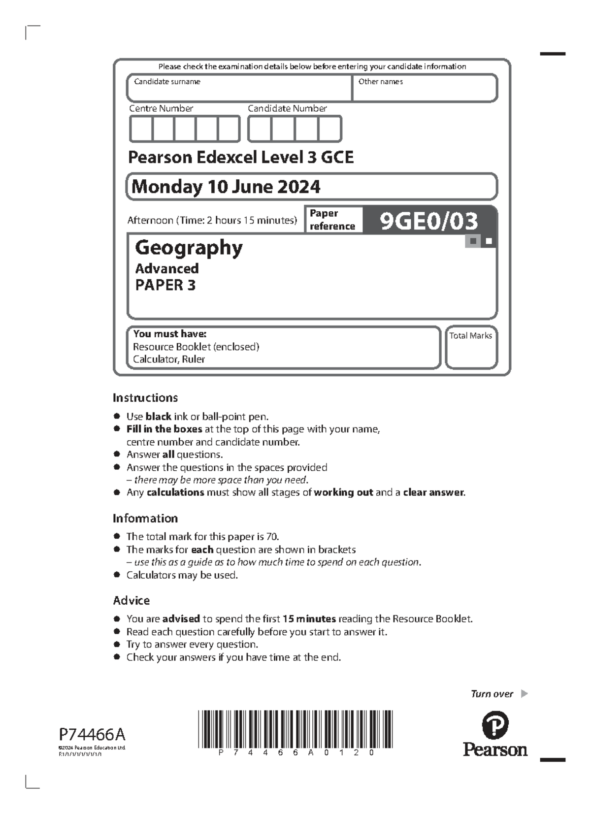 2024 Geography Paper 3 Exam Details and Resource Booklet - Studocu