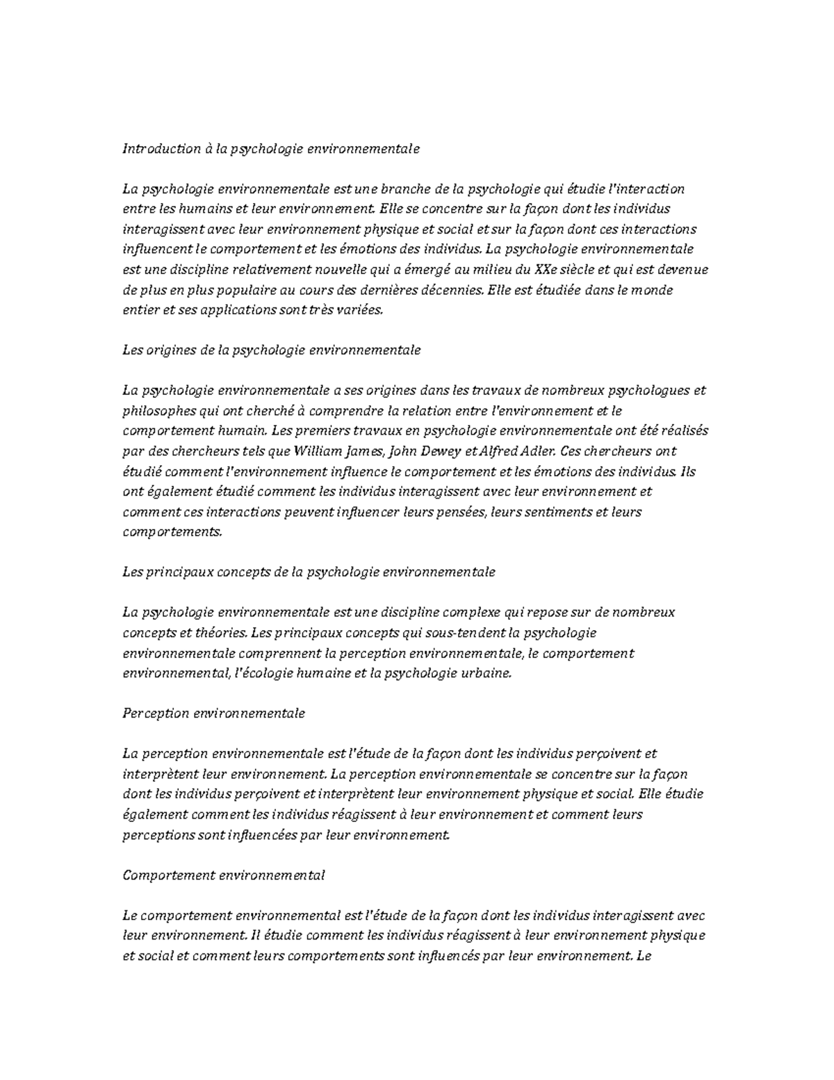 Environmental Psychology Study Notes - Introduction à la psychologie ...
