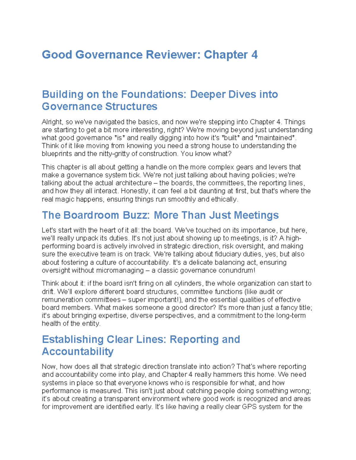 Good Governance Reviewer: Chapter 4 - Governance Structures Unpacked ...