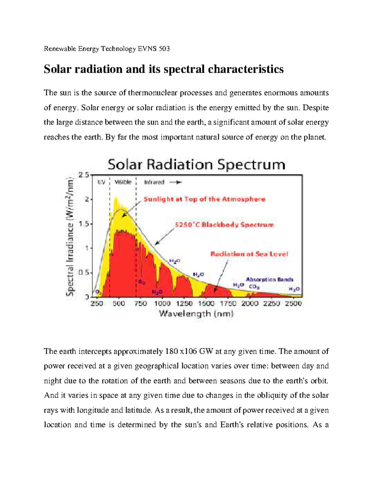 EVNS 503: Solar Radiation and Spectral Characteristics Overview - Studocu