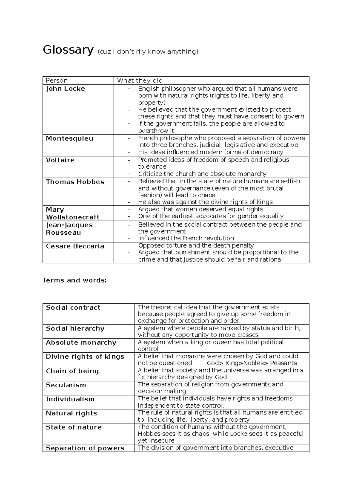 Global Glossary of Enlightenment Thinkers and Concepts - Studocu