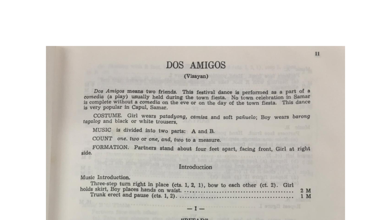 Dos Amigos (Visayan) Folkdance Literature Guide - Studocu
