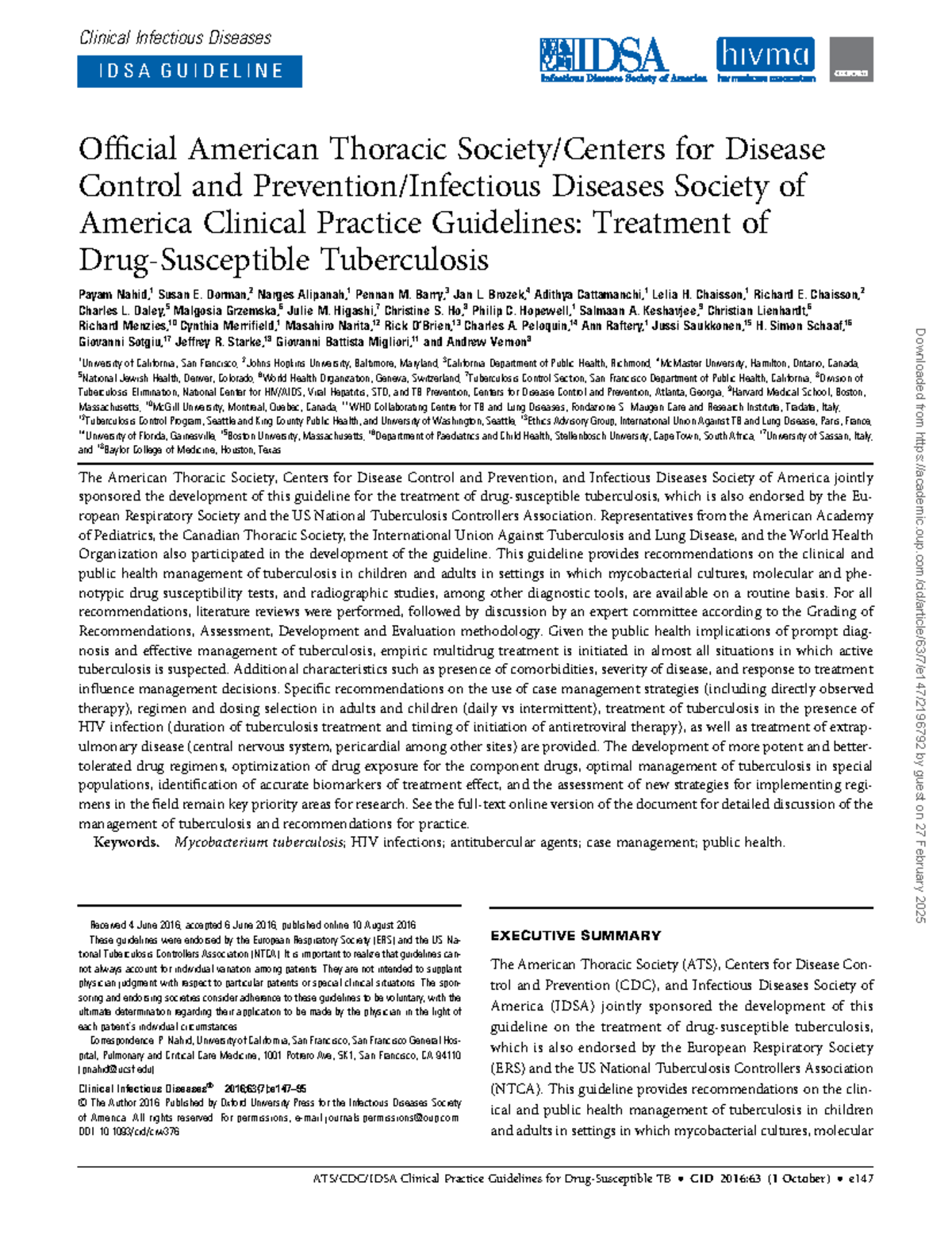 Clinical Practice Guidelines for TB Treatment: IDSA & ATS 2016 - Studocu