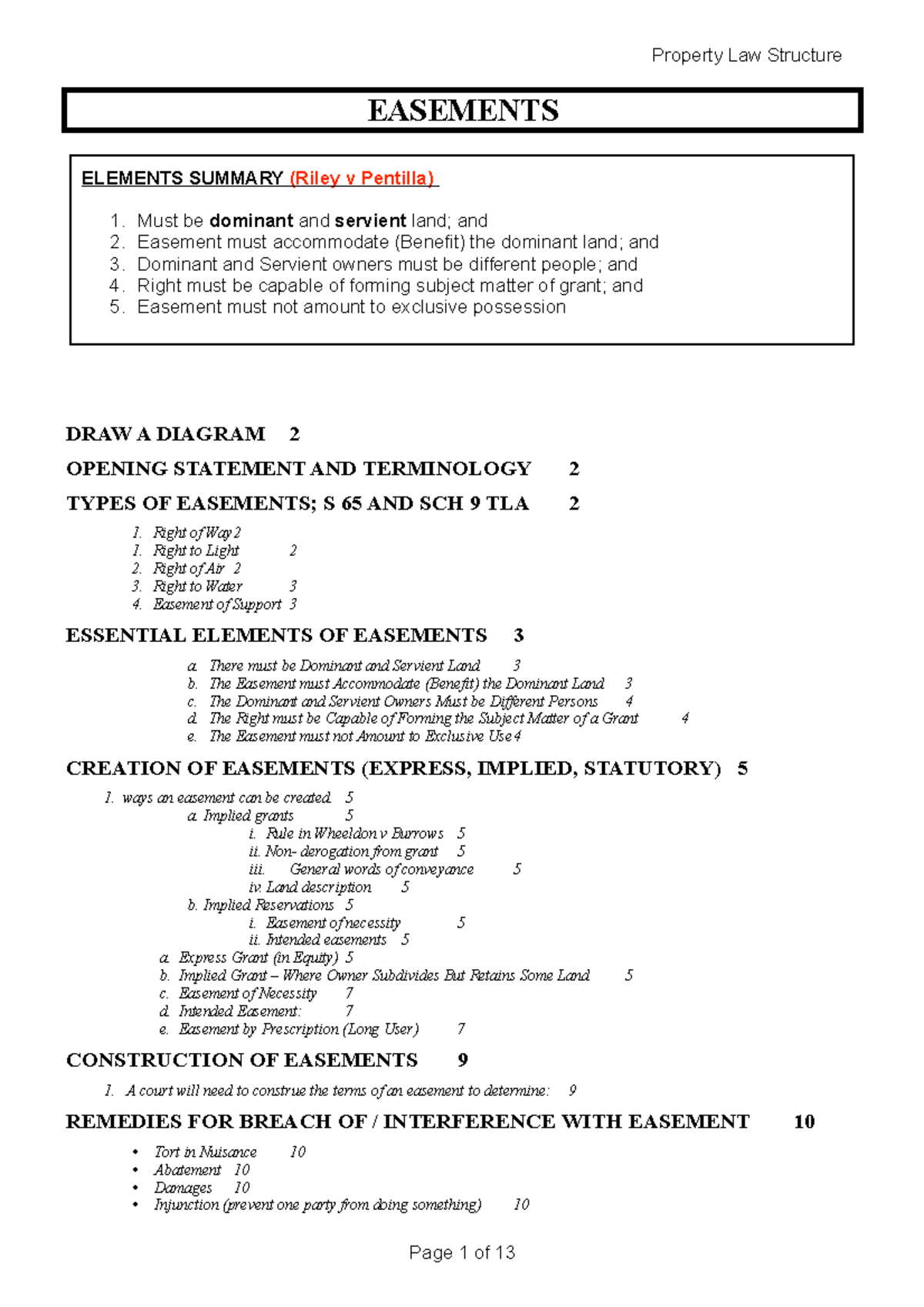 Property Law (LAW101) Structure: A Comprehensive Guide to Easements ...