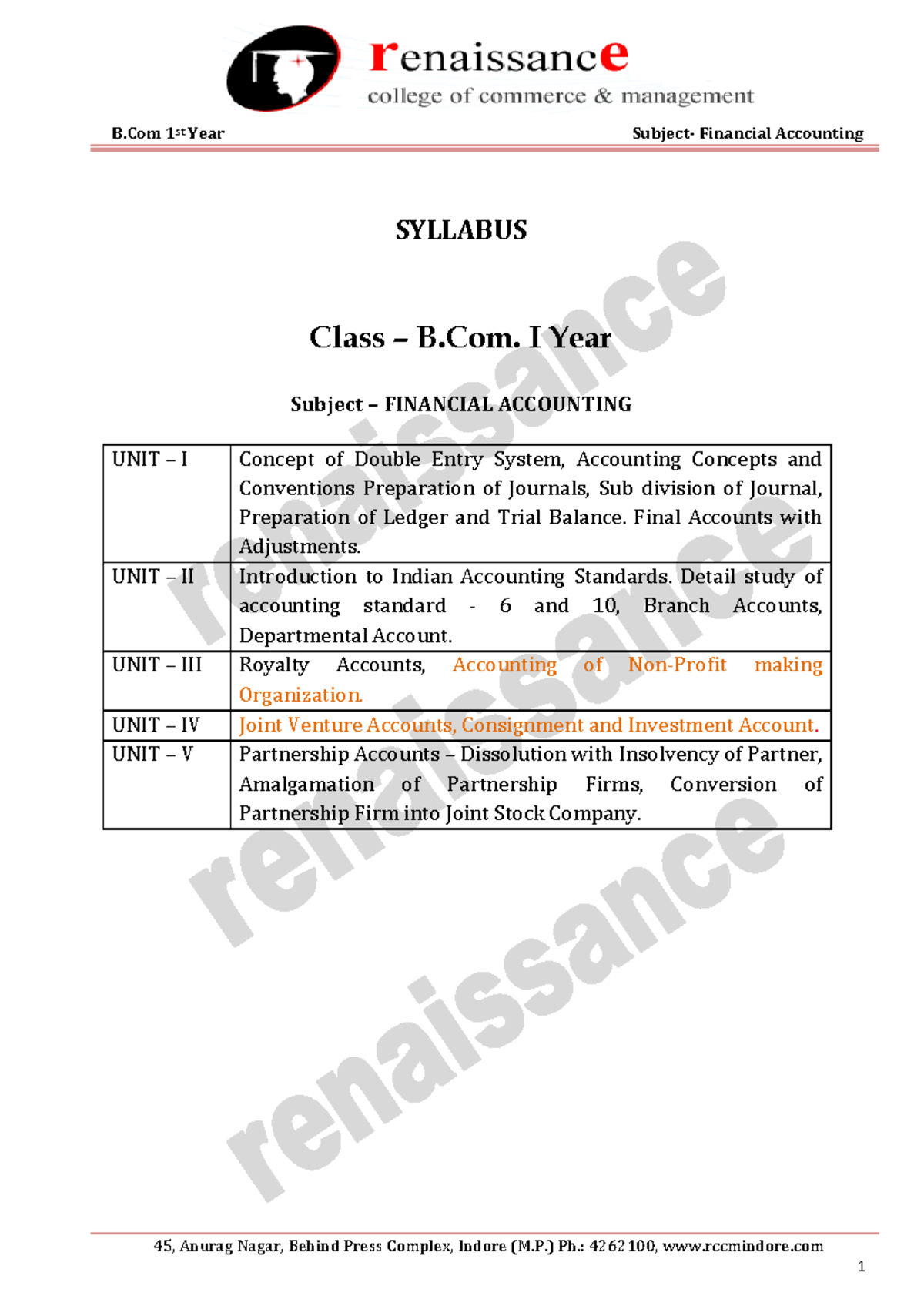 B.Com 1st Year Financial Accounting syllabus and fundamental principles ...