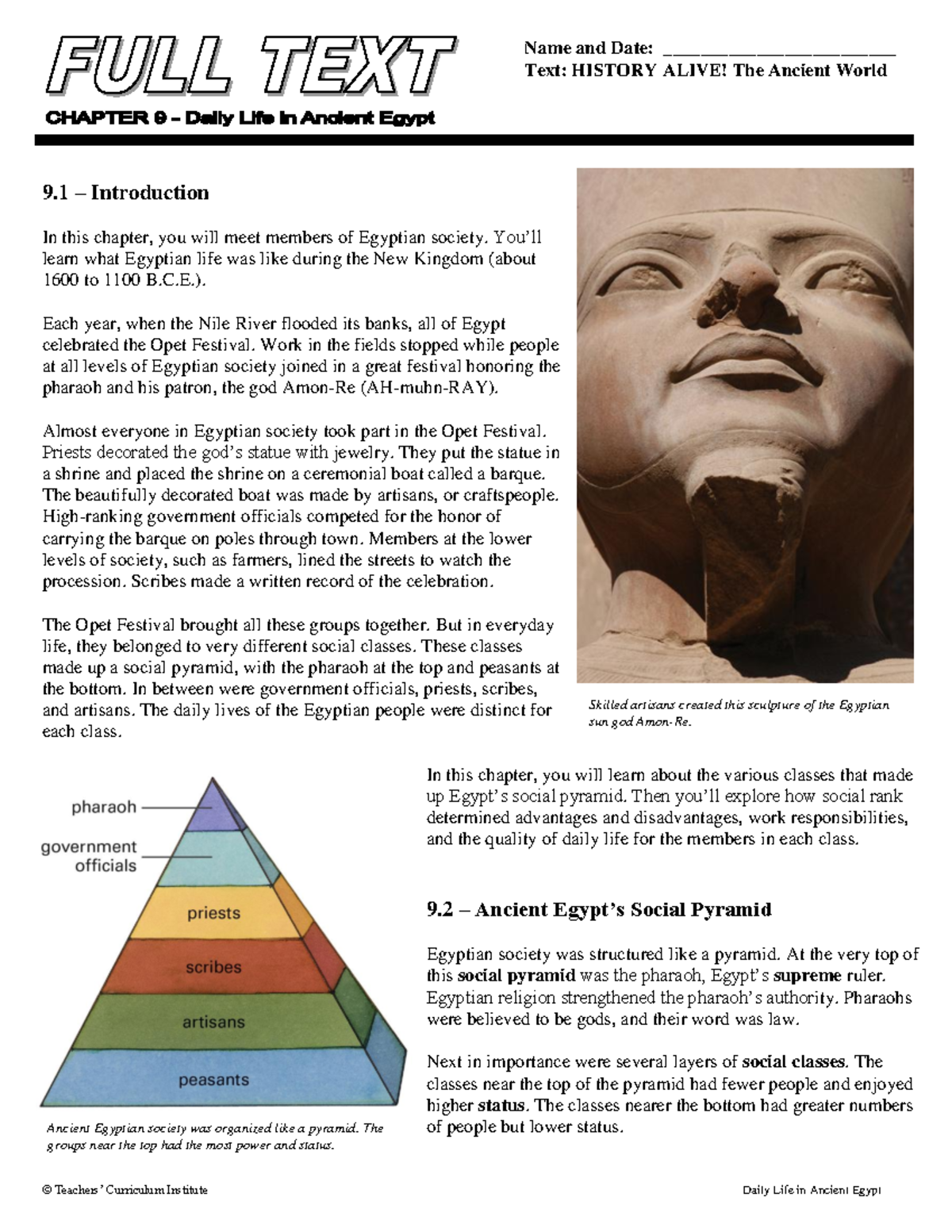 Chapter 9: Daily Life in Ancient Egypt - Society and Hierarchies - Studocu
