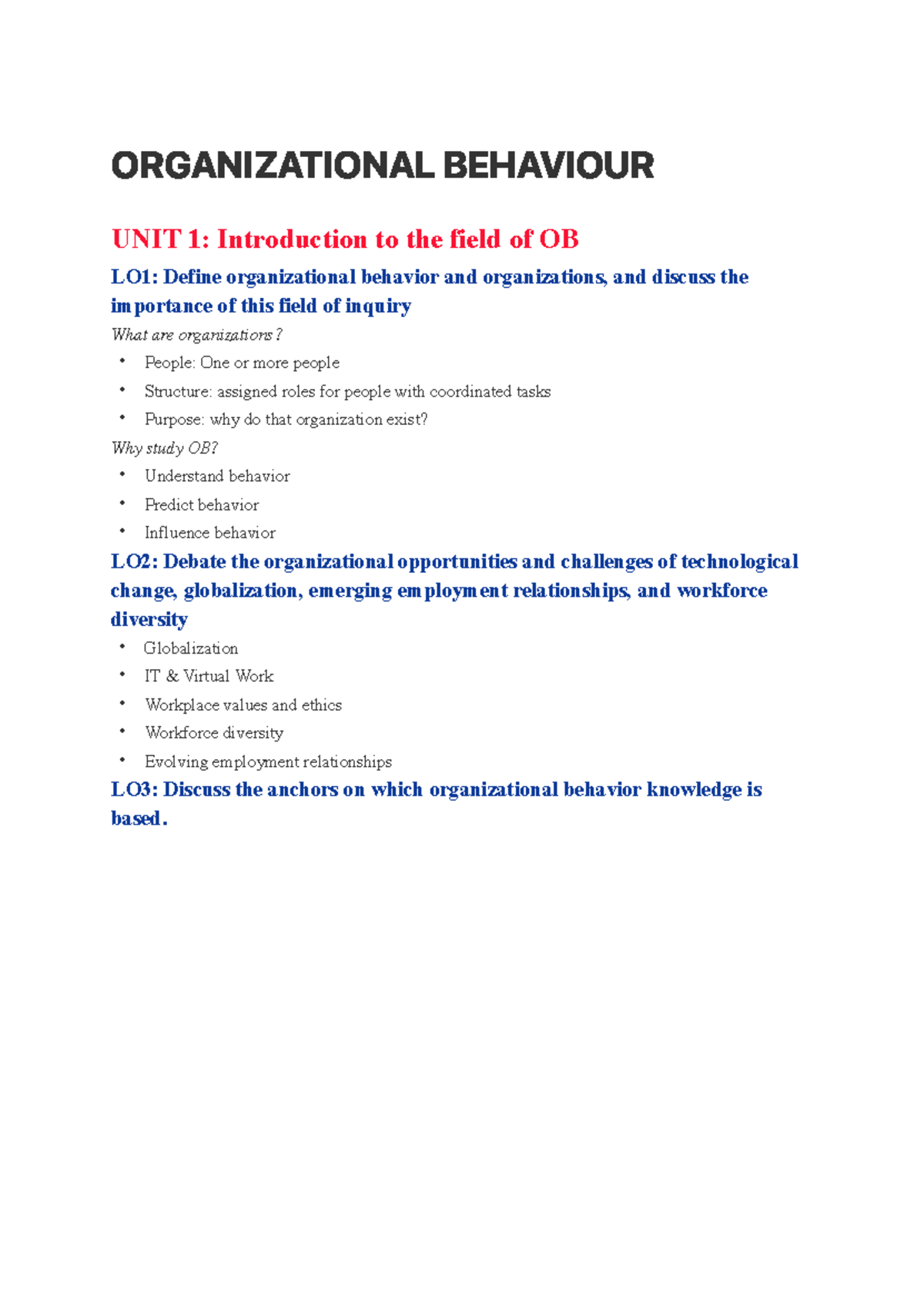 Organizational Behaviour - ORGANIZATIONAL BEHAVIOUR UNIT 1 ...