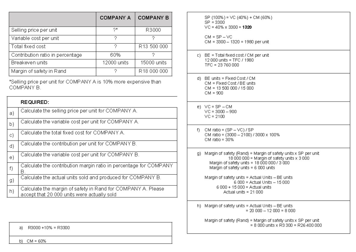 Class Example Memo: Company A vs Company B Analysis - Studocu