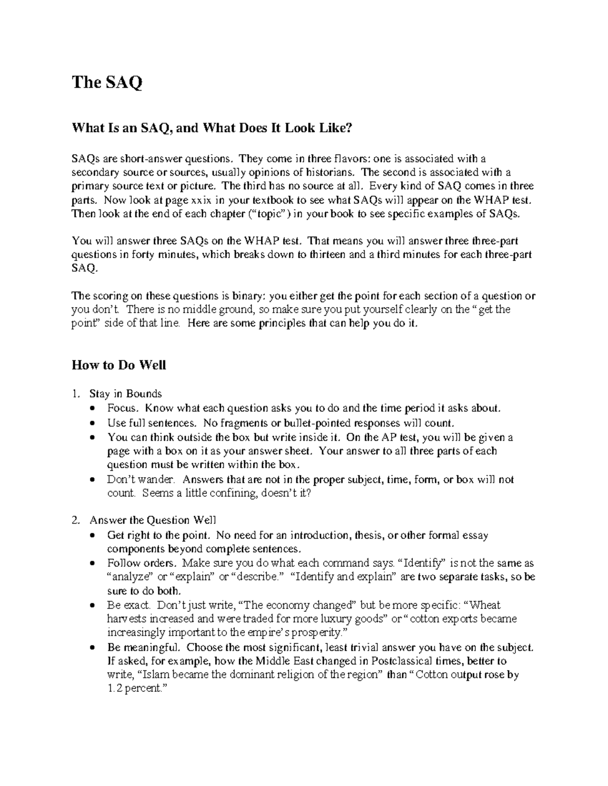 WHAP SAQ Assignment: Effective Strategies for Answering Short-Answer ...