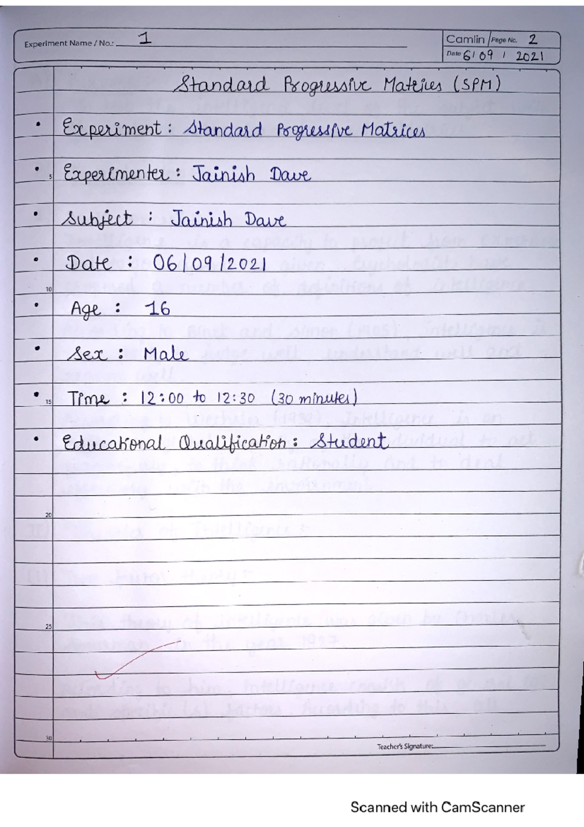 SPM Experiment 1: Assessing Intelligence with Standard Progressive ...