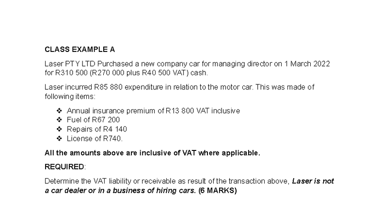 Class Example for ATV2: VAT Implications on Car Purchase & Gift Cards ...