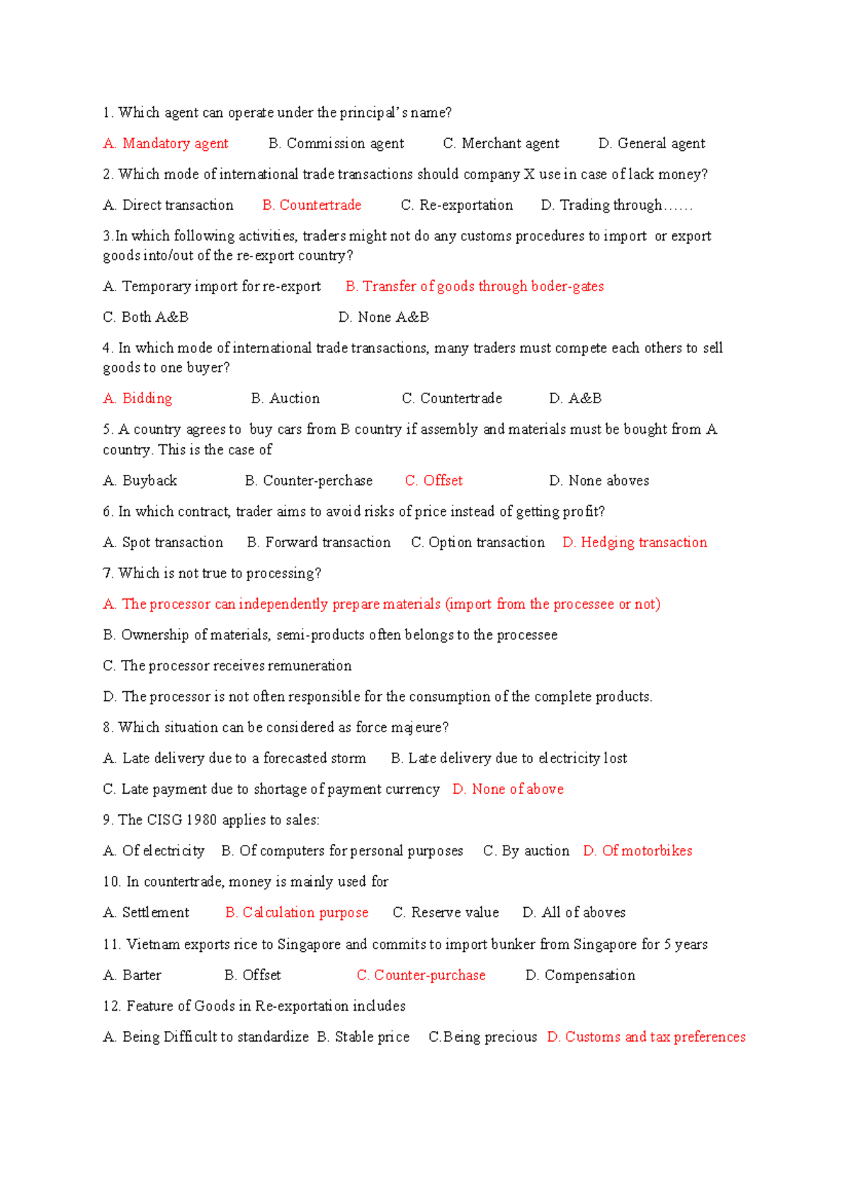 11 - Quiz on International Trade Transactions and Agents - Studocu