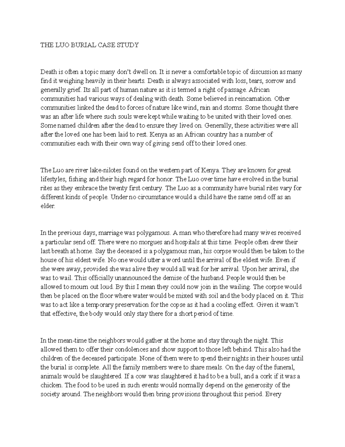 Title: INS 111A: The Luo Burial Case Study - Cultural Practices and ...