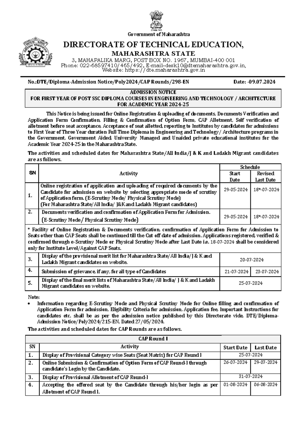 DTE-SSC - It's a list - No.:DTE/Diploma-Admission Notice/Poly FOR FIRST ...