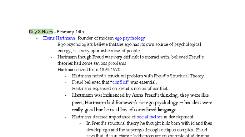 PS251 - Exam 2 Notes: Ego Psychology and Defense Mechanisms - Studocu