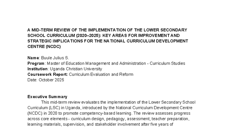 A MID-TERM REVIEW OF THE LOWER SECONDARY SCHOOL CURRICULUM (2020-2025 ...