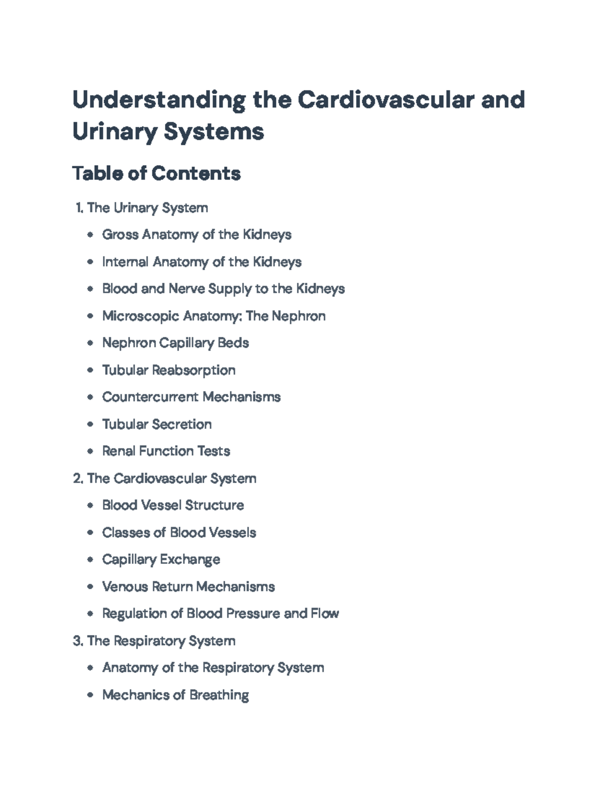 Final Exam Study Guide: Understanding Urinary, Cardiovascular ...