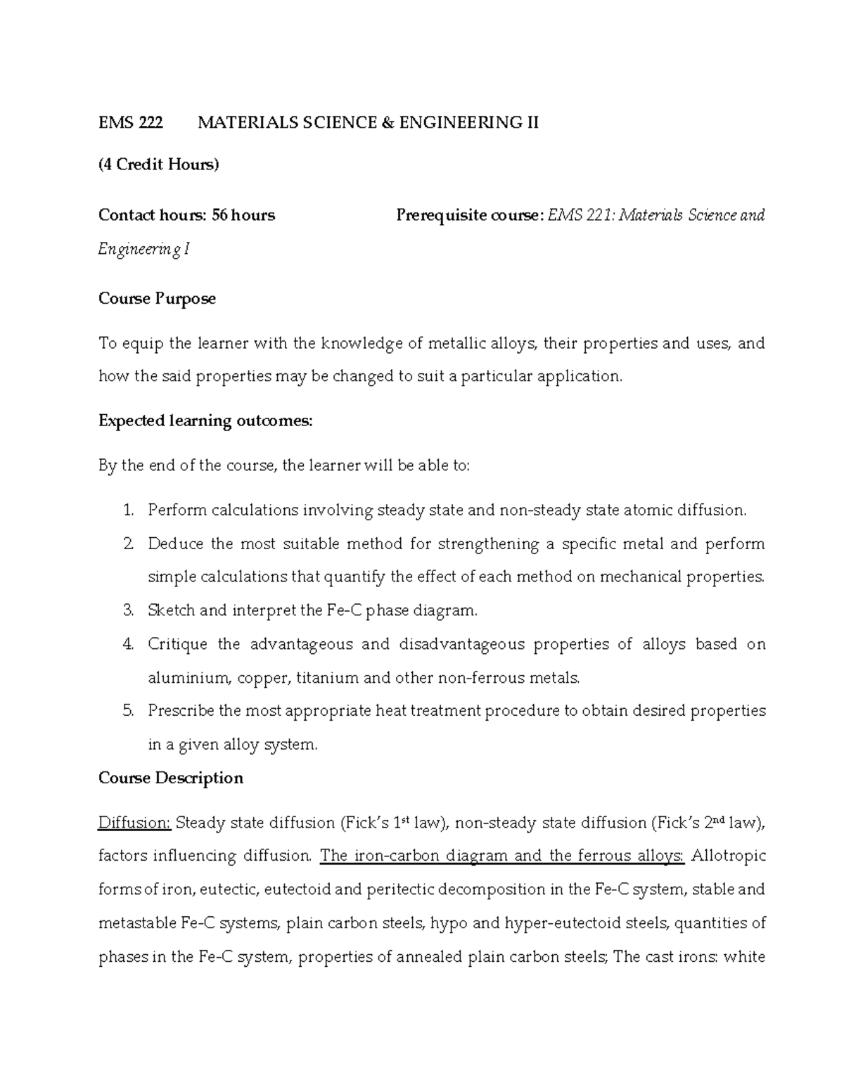 EMS 222 Materials Science & Engineering - Chapter I to IV Notes - Studocu