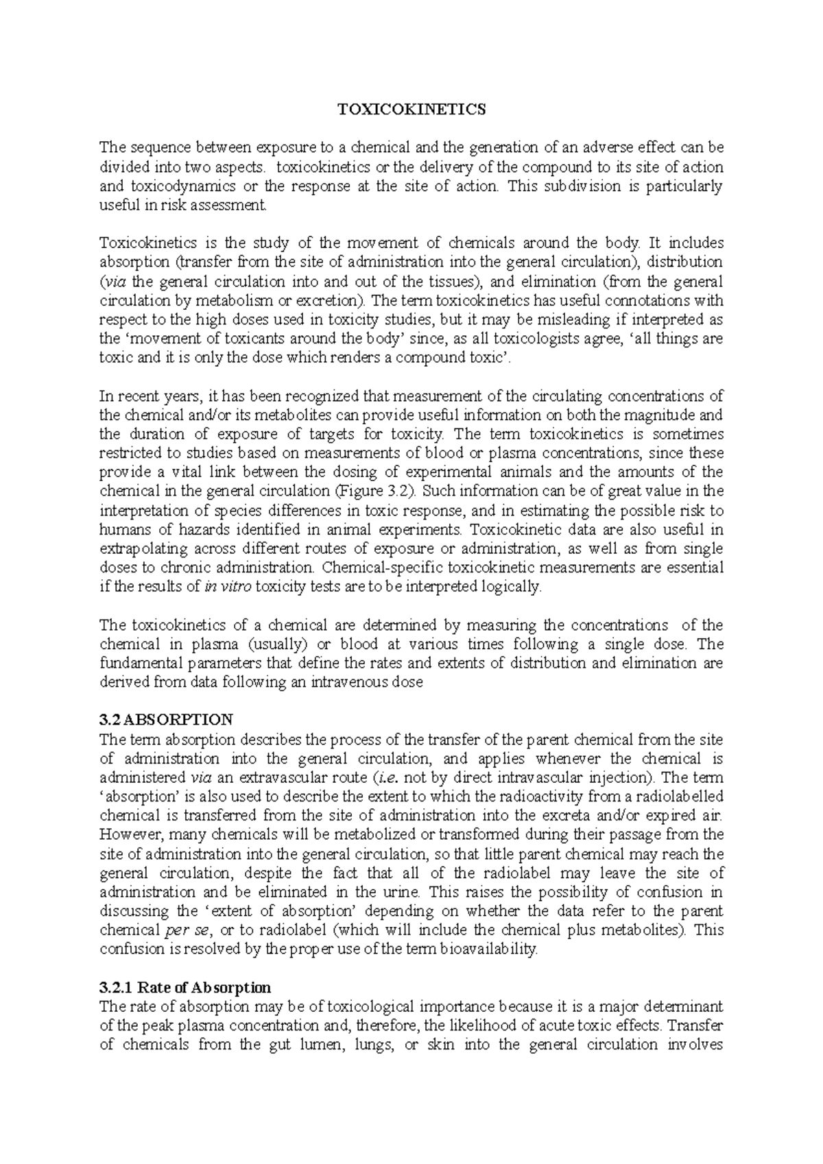 TOX 101: Toxicokinetics - Comprehensive Lecture Notes - Studocu