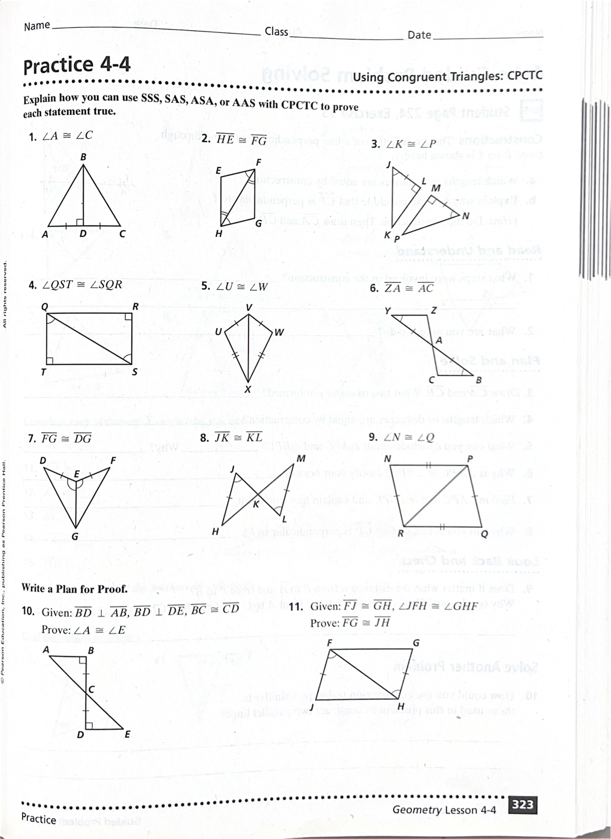 Geometry Lesson 323: Practice Using Congruent Triangles (CPCTC) - Studocu