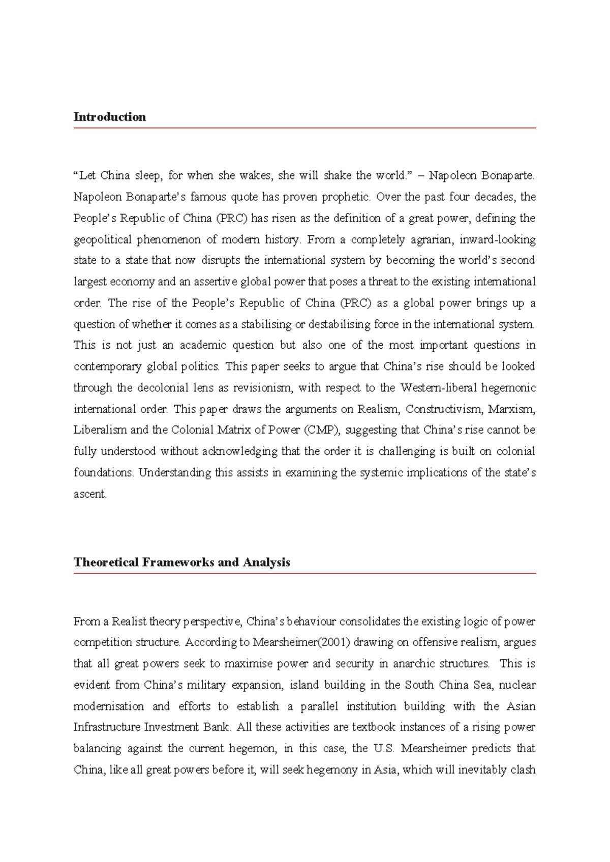 POLI314 Position Paper: China's Rise as a Revisionist Power - Studocu