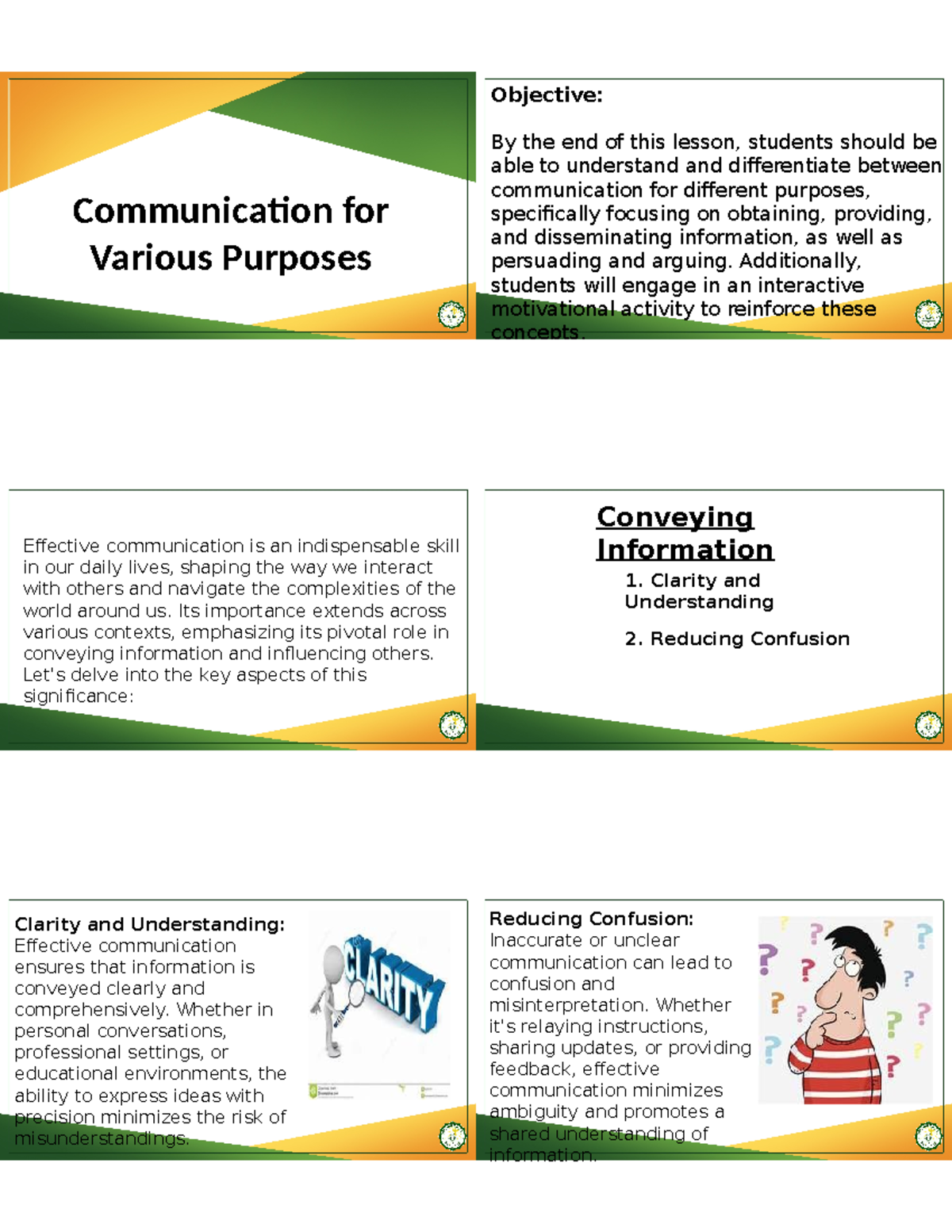 Purcom - Lesson on Communication for Information and Persuasion - Studocu