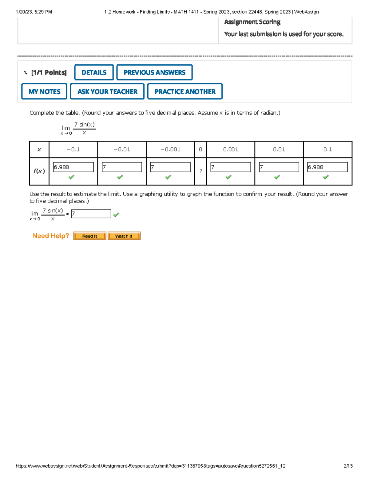 1.2 Homework - Estimating Limits with Tables and Graphs - Studocu