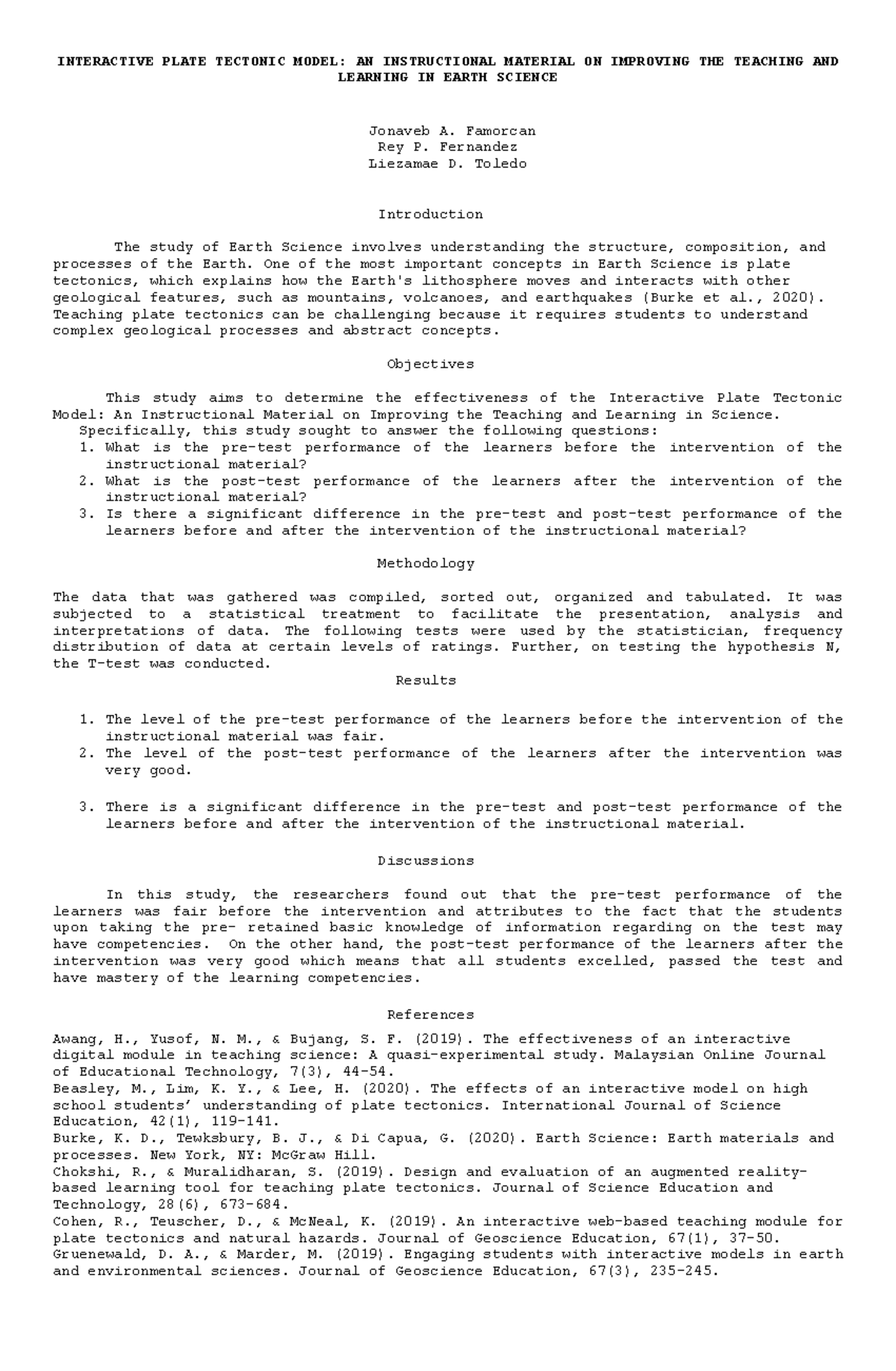 Interactive Plate Tectonic Model: Enhancing Earth Science Learning ...