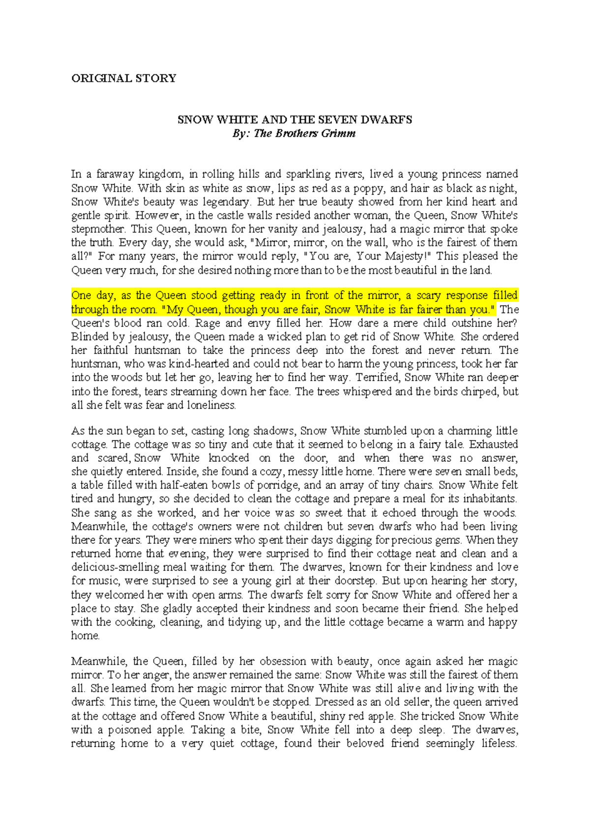 EAPP- Project- Sample - Module: Snow White and the Seven Dwarfs Story ...