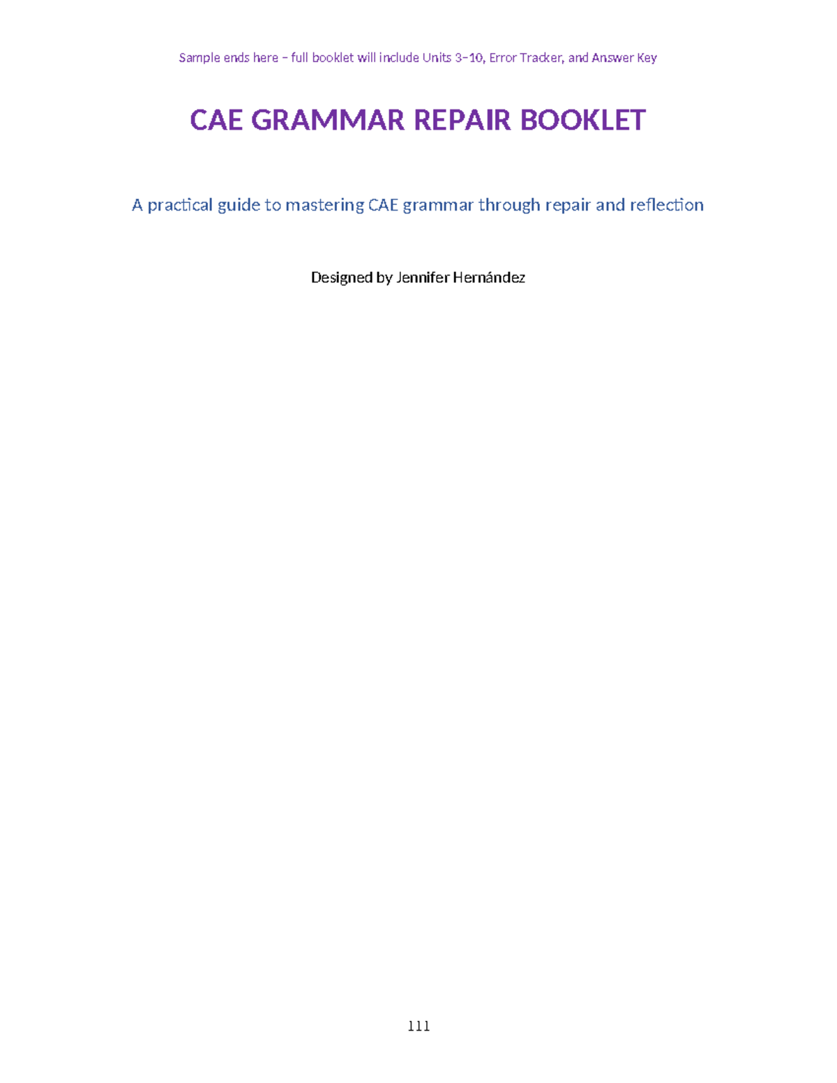 CAE Grammar Repair Booklet Sample: Error Tracker & Answer Key - Studocu