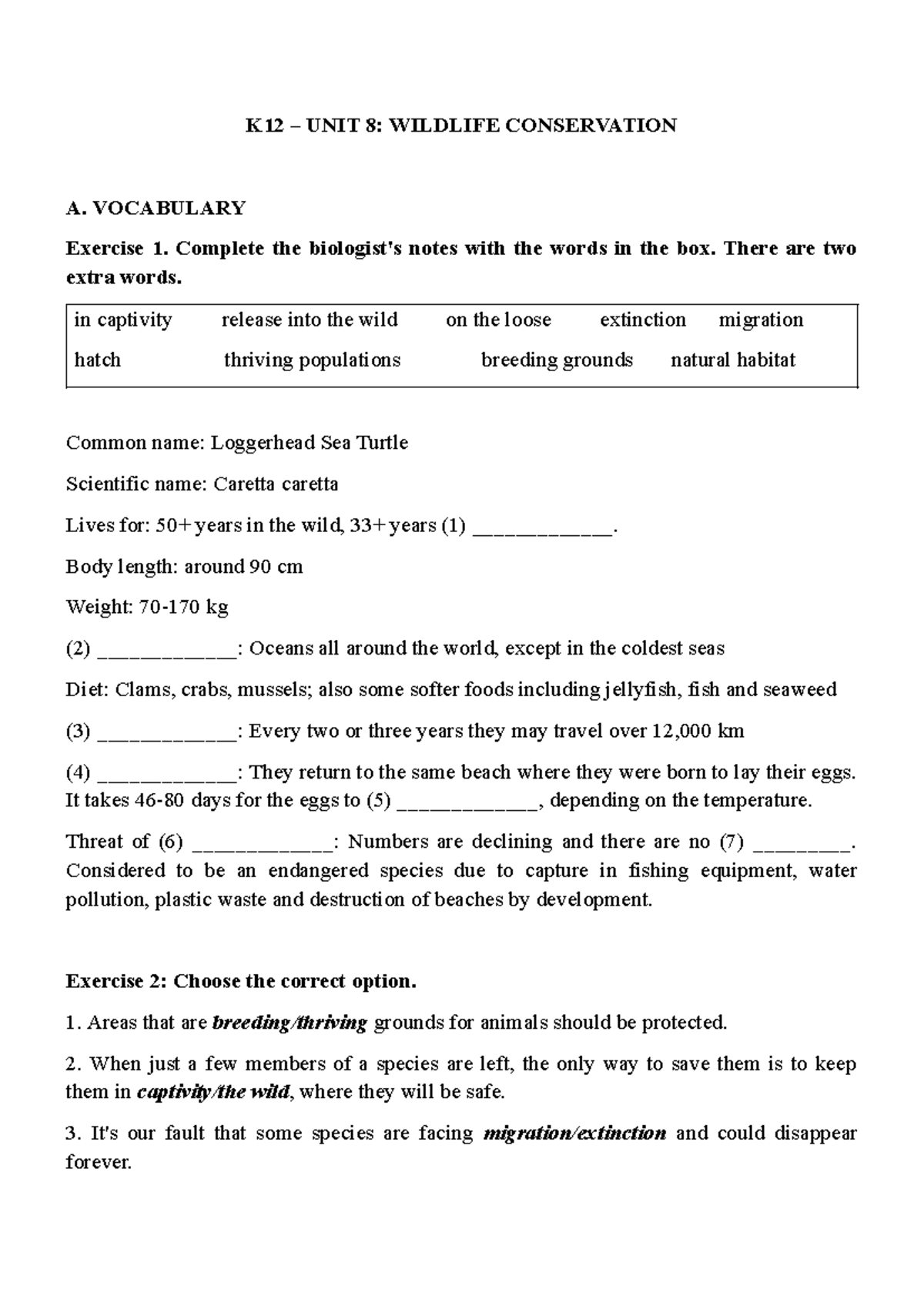 K12 - Unit 8 - Wildlife Conservation Practice Notes - Studocu