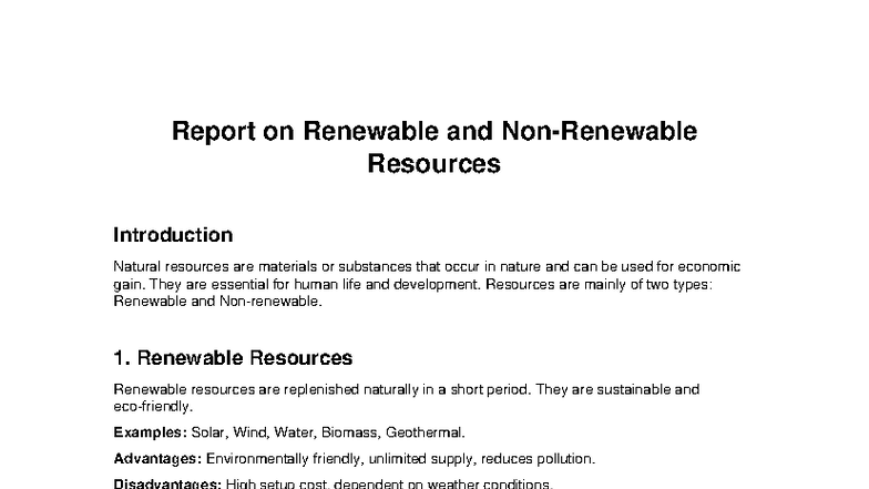 Renewable & Non-Renewable Resources Report: A Case Study on Solar ...