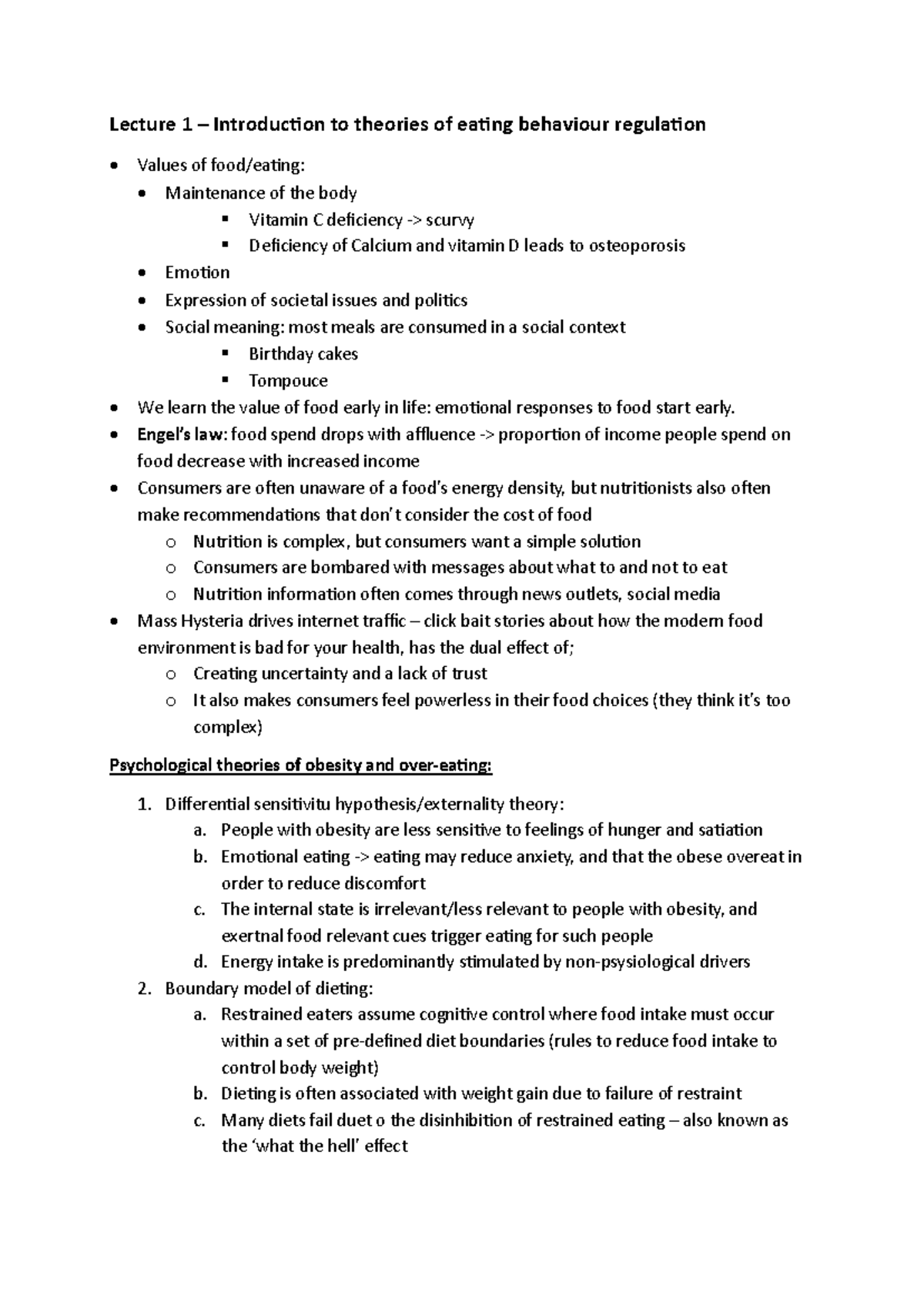 Lecture 1: Introduction to Theories of Eating Behavior and Nutrition ...