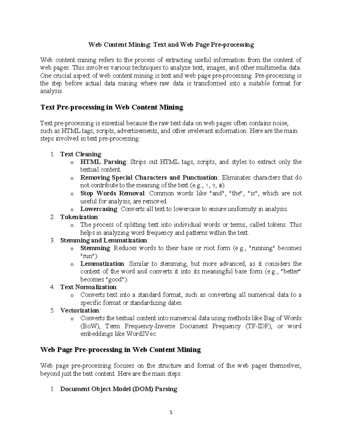 UNIT-2 - Web Content Mining: Text Pre-processing & Techniques - Studocu