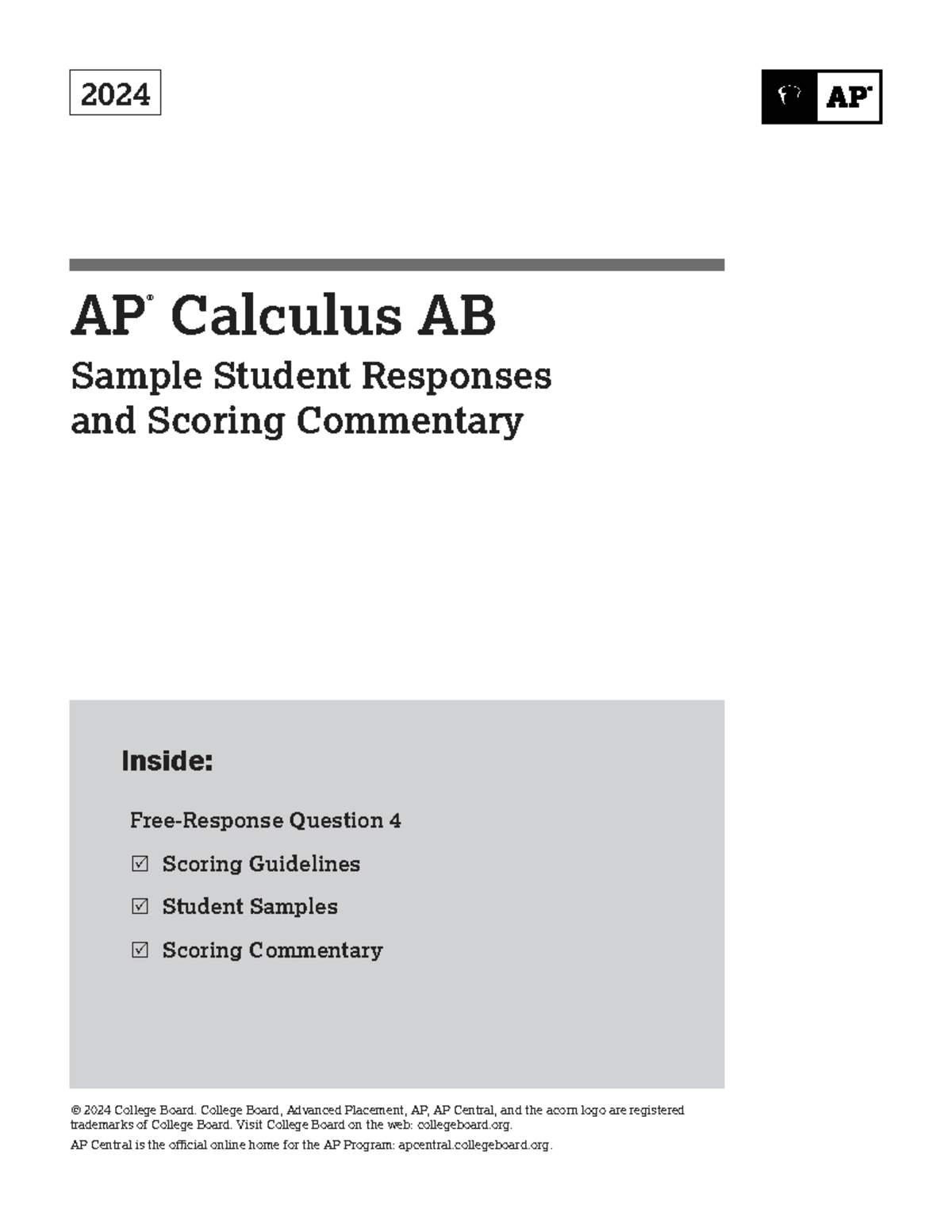 2024 AP Calculus AB Sample Responses & Scoring for Question 4 - Studocu