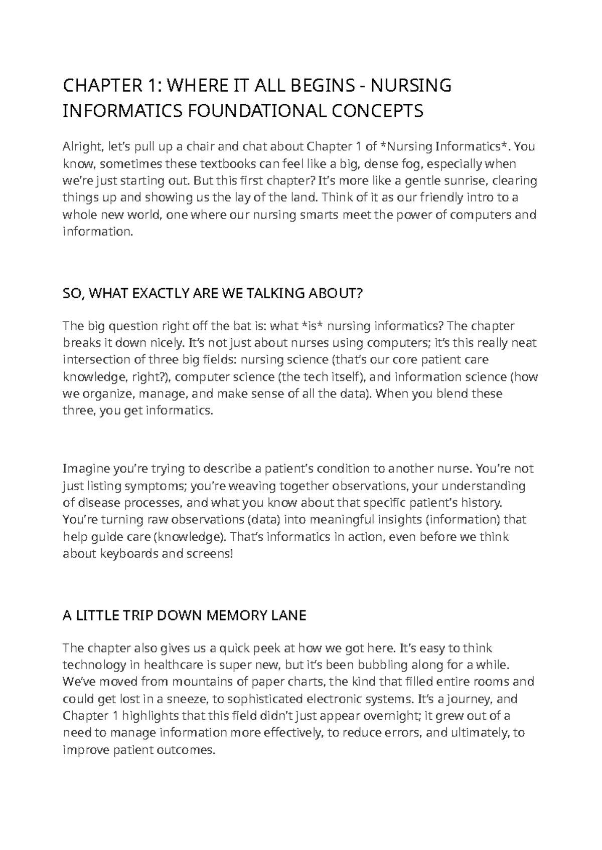 NURSING INFORMATICS 101: CHAPTER 1 REVIEW & KEY CONCEPTS - Studocu