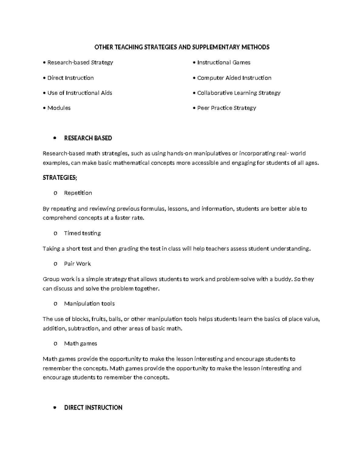 Teaching Strategies and Methods in Math (EDU 101: Module - Week 5-6 ...