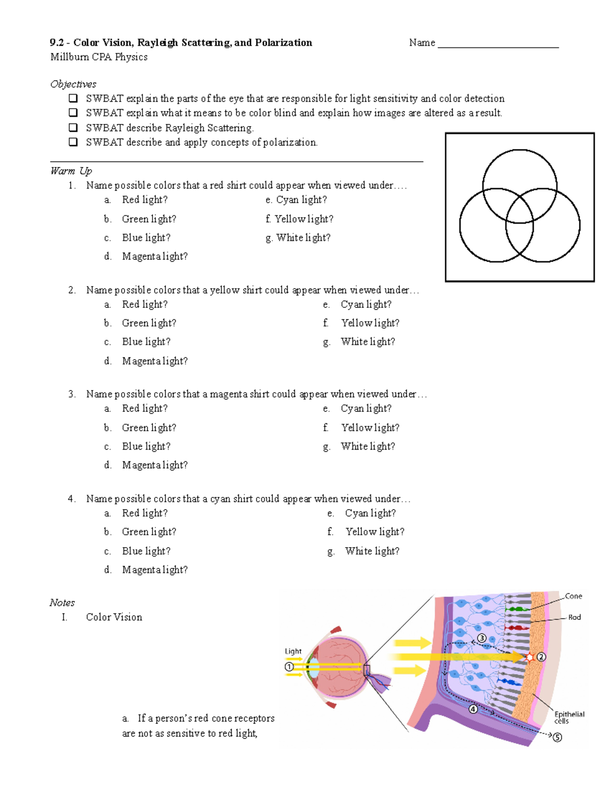 9.2 - Color Vision, Rayleigh Scattering, and Polarization - SWBAT ...